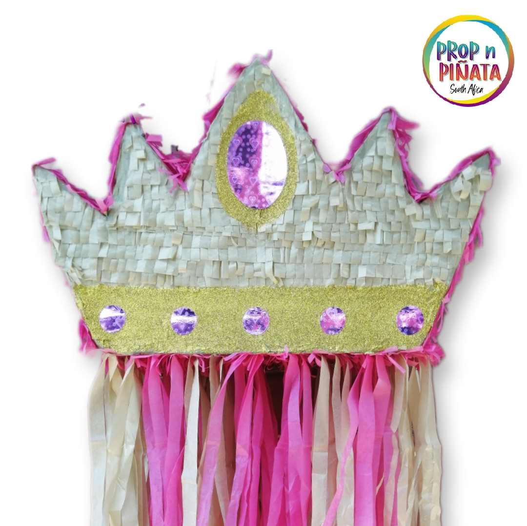 Pink and Gold Crown Birthday Party Pinata & stick