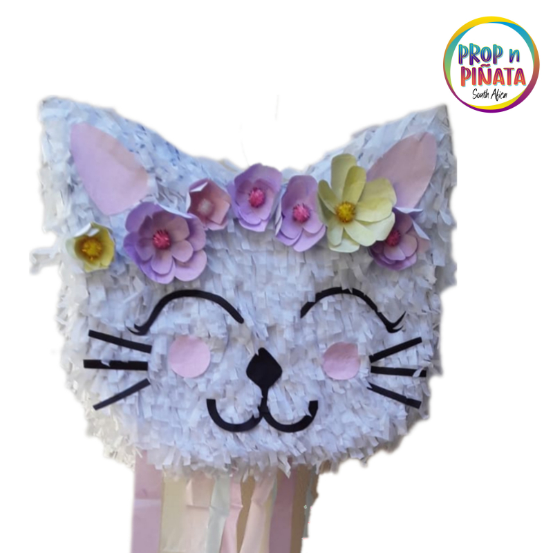 Cat with flowers pinata with stick - propnpinata.co.za