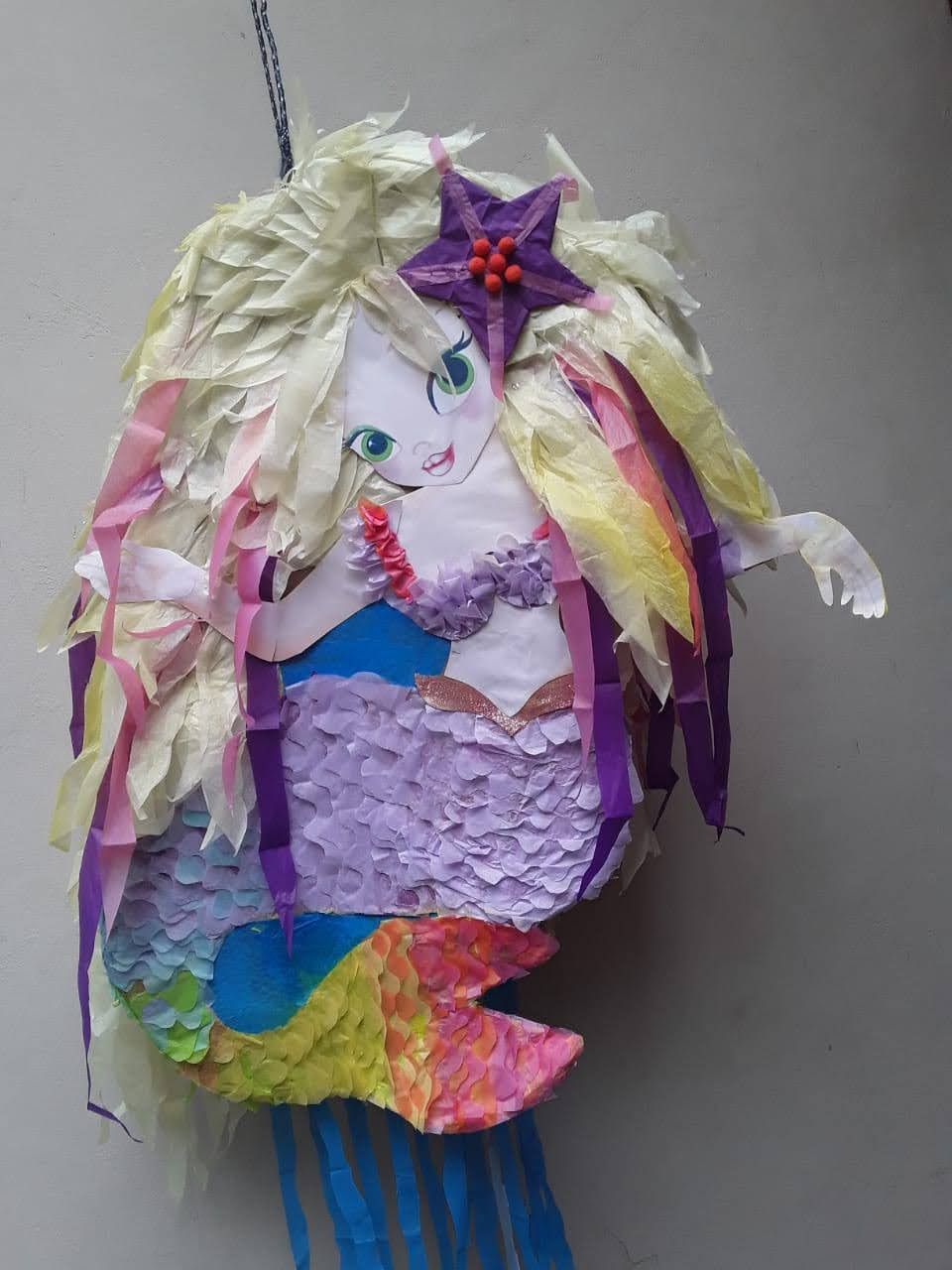 Mermaid with Purple Star Pinata & Stick - propnpinata.co.za