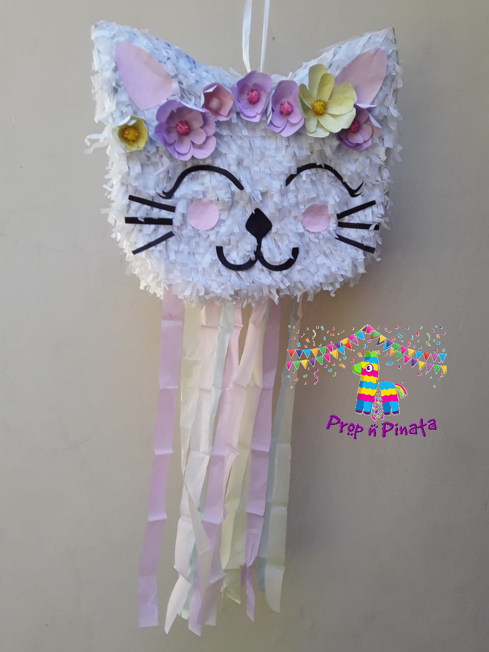 Cat with flowers pinata with stick - propnpinata.co.za