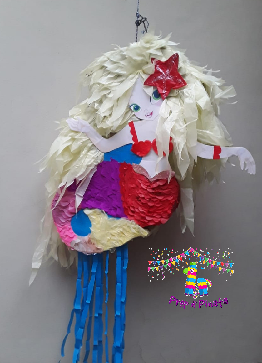 Mermaid with Red Star Pinata & Stick - propnpinata.co.za